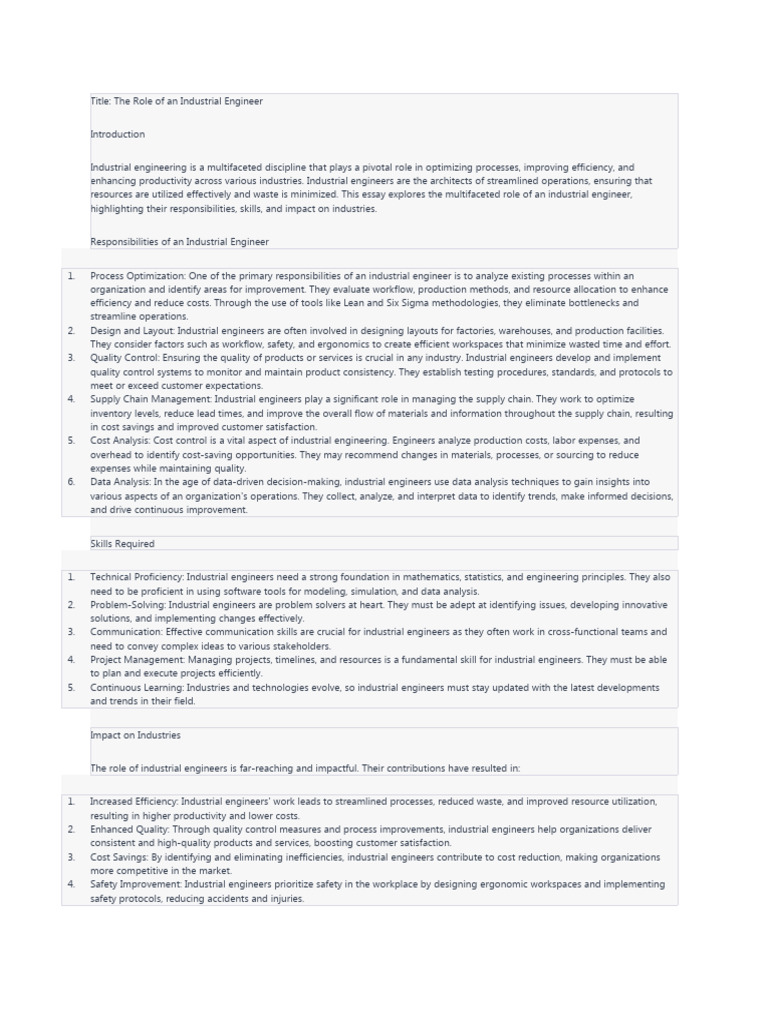 The Role of An Industrial Engineer | PDF | Industrial Engineering ...