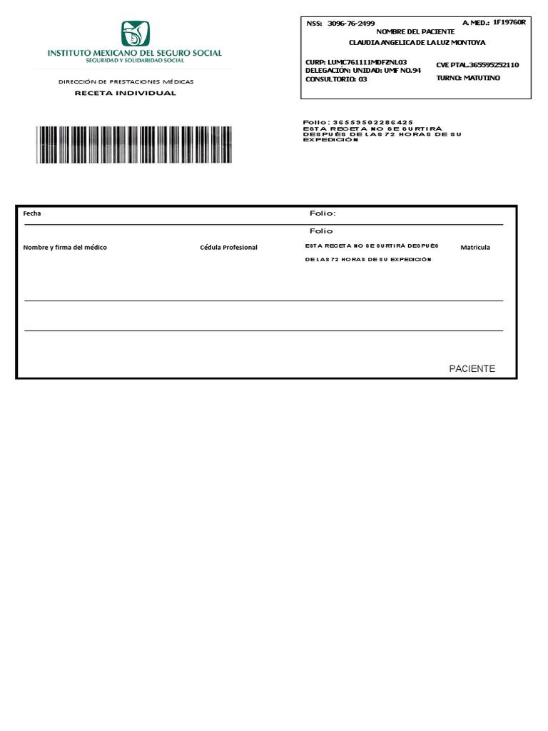 Receta Imss Editale | PDF