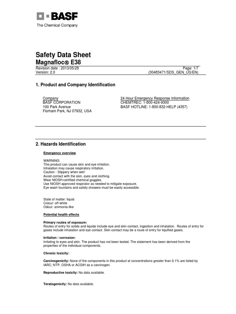 Magnafloc-E38 Sds | Download Free PDF | Firefighting | Resource ...