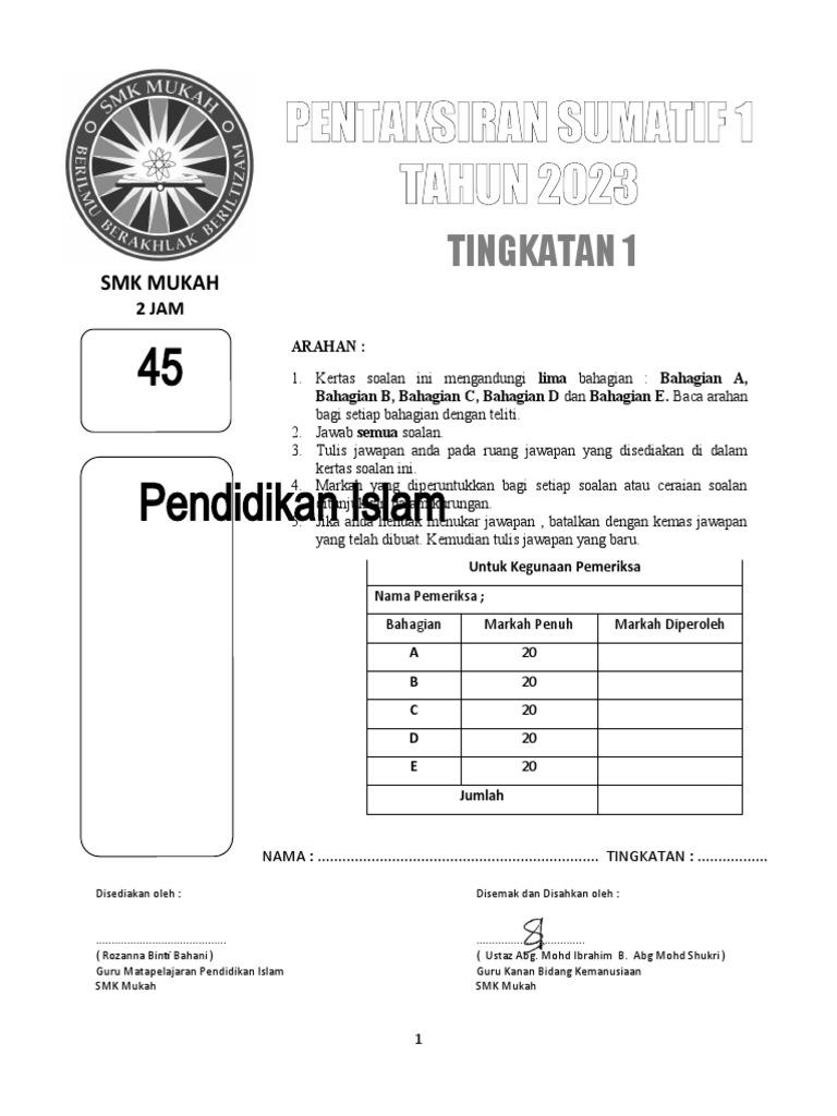 Sumatif 1 T1 2023 LATEST | PDF