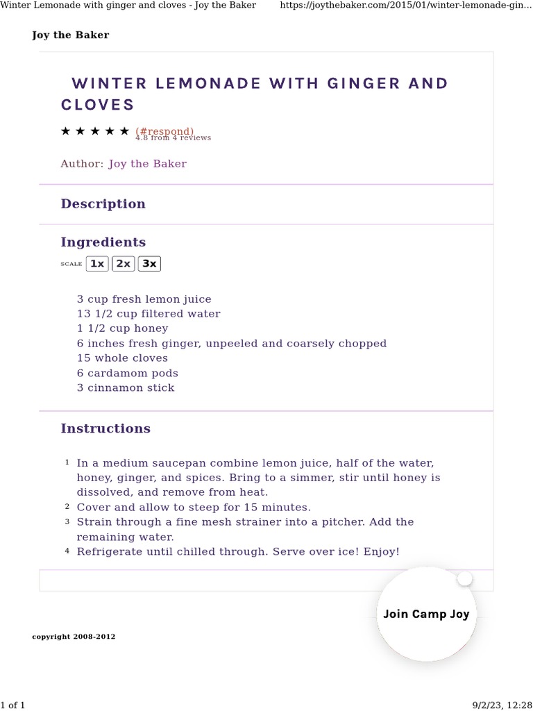 Winter Lemonade With Ginger and Cloves - Joy The Baker | PDF