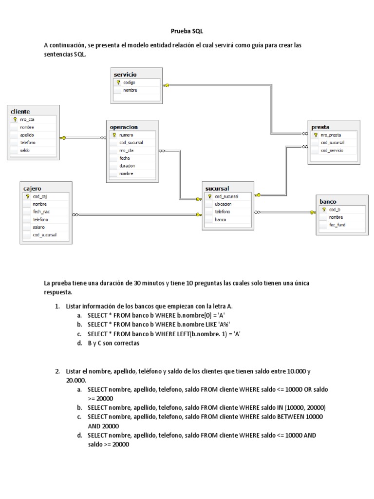 Prueba SQL Actualizada 2021 - DESARROLLADOR WEB | PDF | SQL | Bases de datos