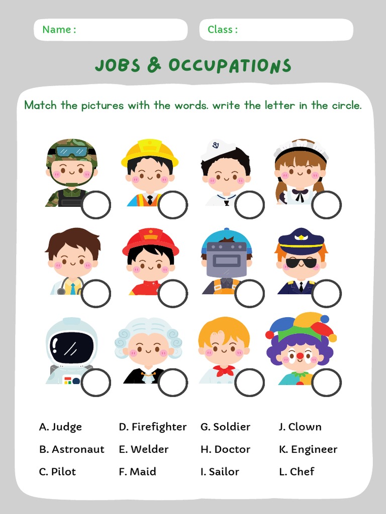 Printable Jobs and Occupations Simple Worksheet | PDF