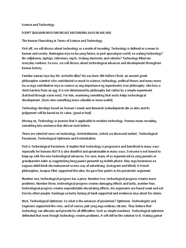 Science and Technology SCRIPT | PDF | Science | Thought