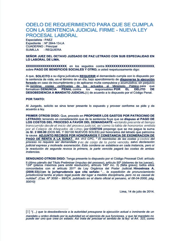 PDF Modelo de Requerimiento para Que Se Cumpla Con La Sentencia ...