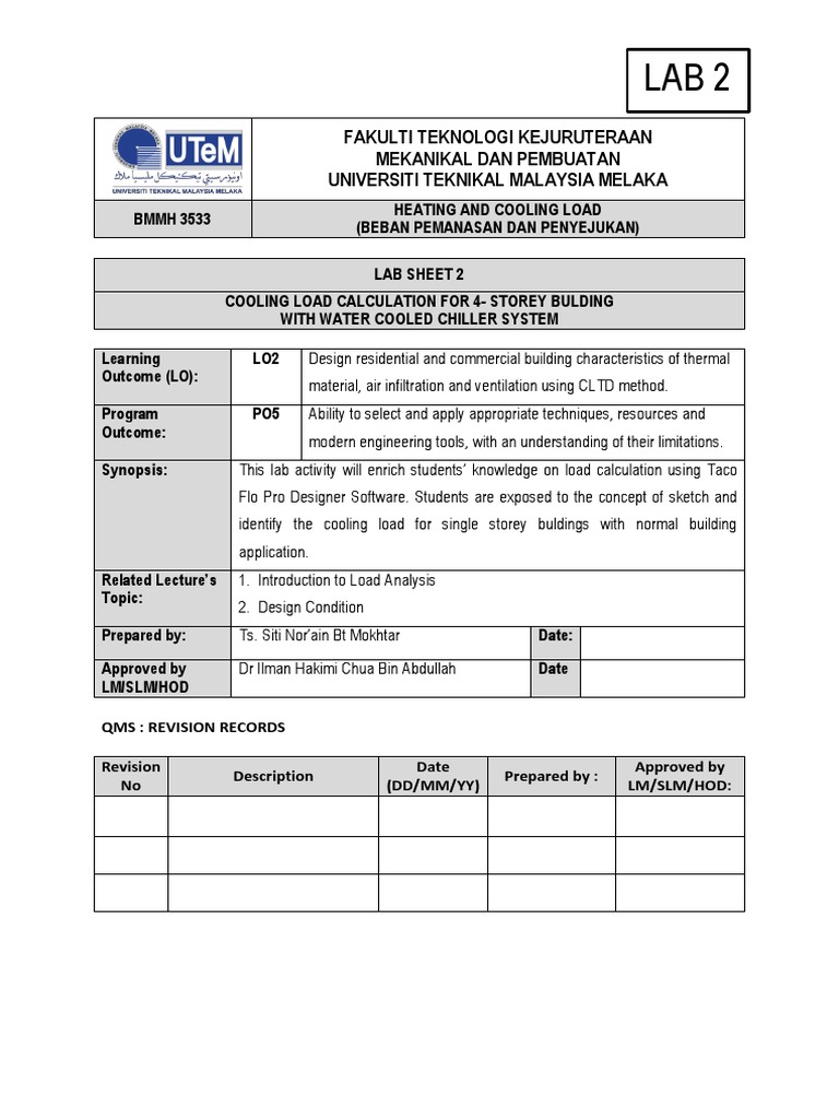 Lab 2 - Cooling Load Calculation For 4storey Building With Water Cooled ...