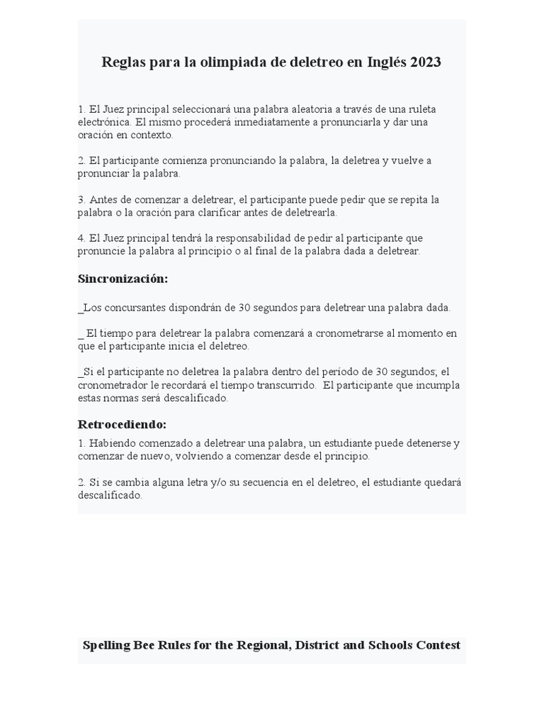 Reglas para El Concurso de Deletreo en Ingles-2 | PDF