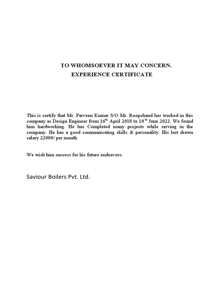 Parveen Experice Letter | PDF | Business