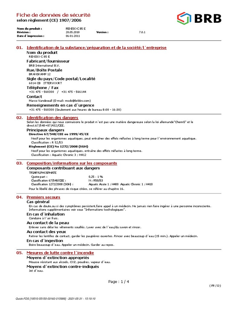 Fiche de sécurité RENISO C 85 E | PDF | Chimie | Sciences physiques