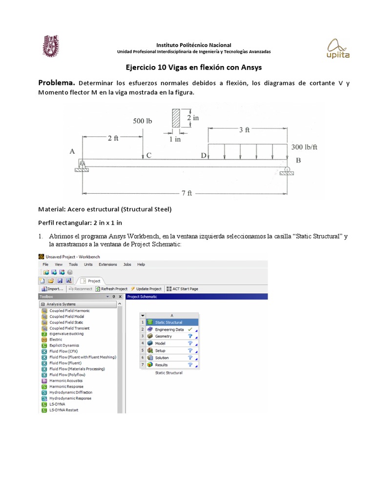 Ejercicio 10 Flexión Diagramas de Cortante y Momento en Ansys Mayo 2023 | PDF | Viga (Estructura ...