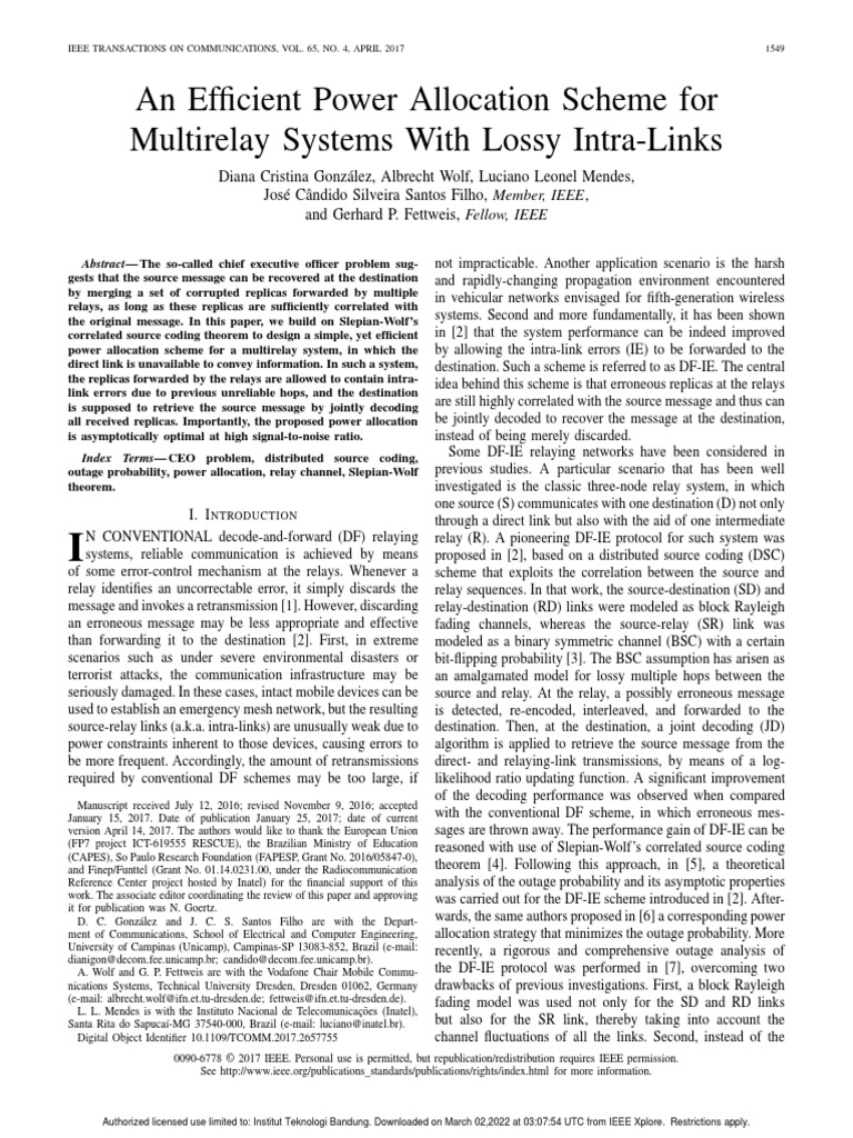An Efficient Power Allocation Scheme For Multirelay Systems With Lossy Intra-Links | PDF ...