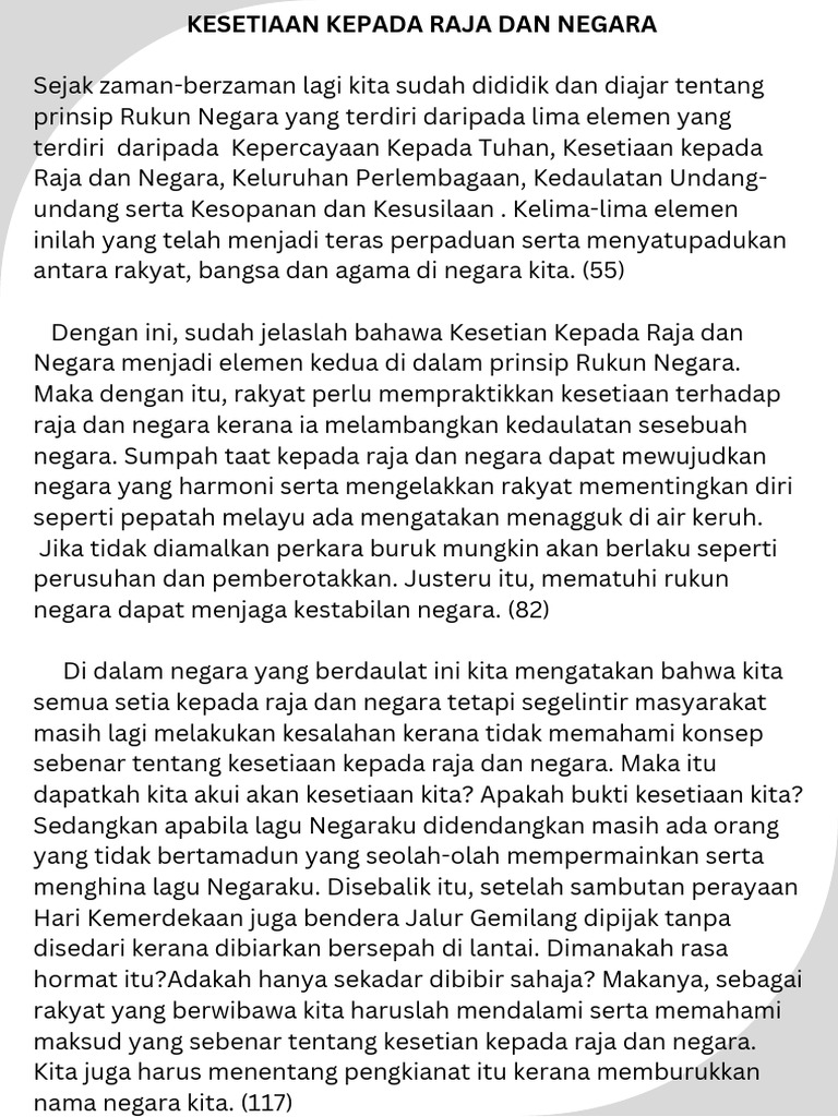 Karangan Kesetiaan Kepada Raja Dan Negara 1 | PDF Karangan Kesetiaan Kepada Raja Dan Negara 1 | PDF