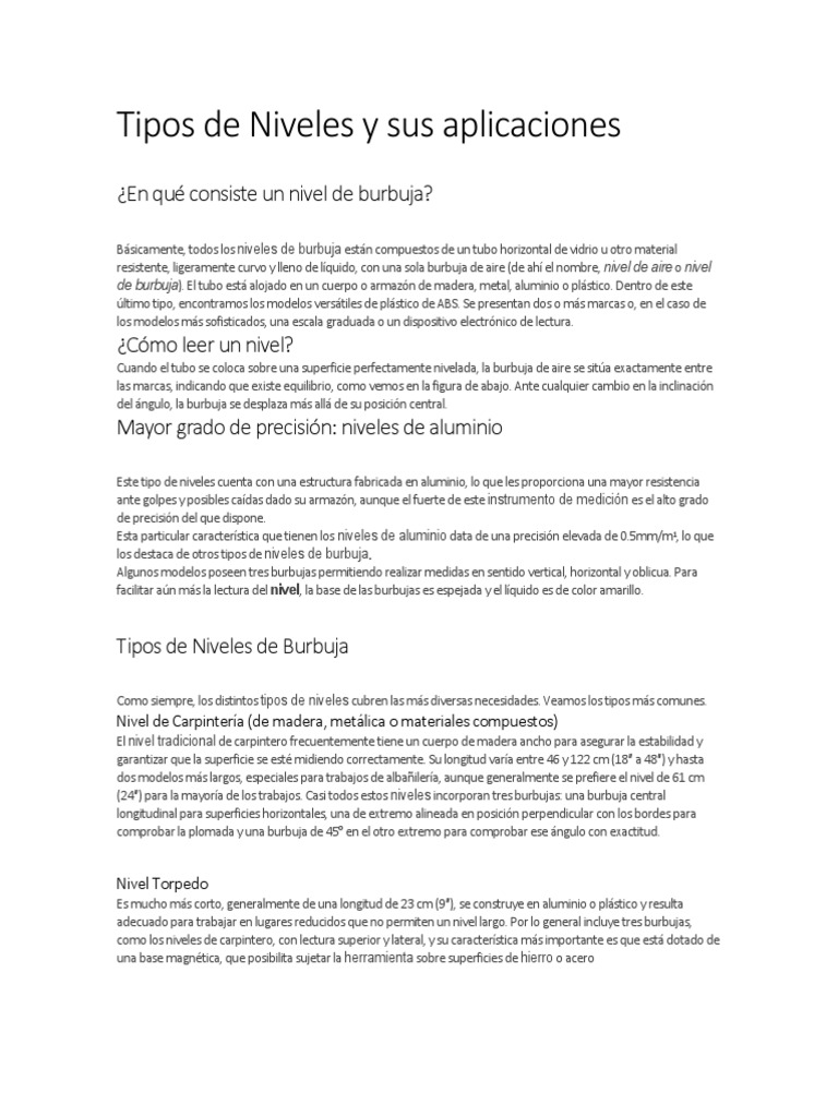 Tipos de Niveles y Sus Aplicaciones | PDF | Aluminio