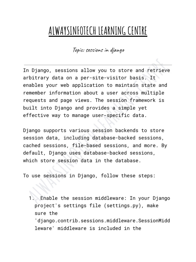 Django Session Management Guide | PDF | Http Cookie | Cache (Computing)