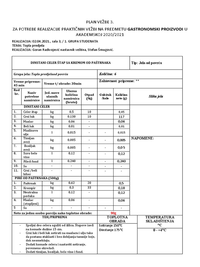 Vezba 3. Topla Predjela. | PDF