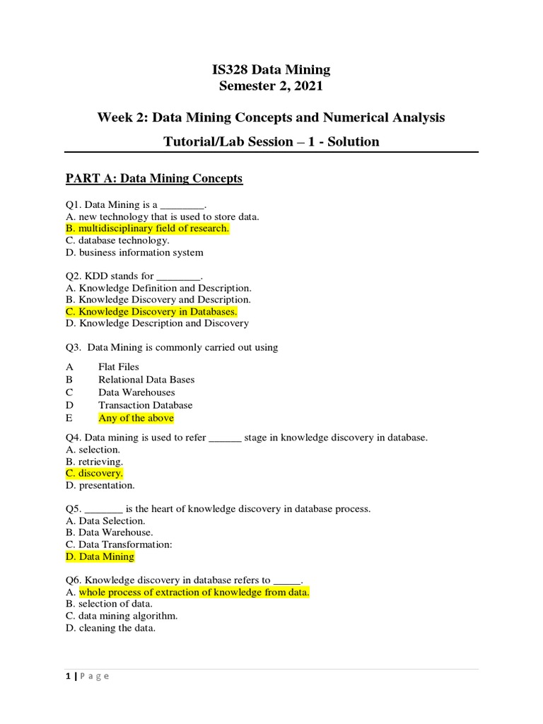 IS328 Data Mining-Tutorial 1 Solution | PDF | Statistics | Data IS328 Data Mining-Tutorial 1 Solution | PDF | Statistics | Data