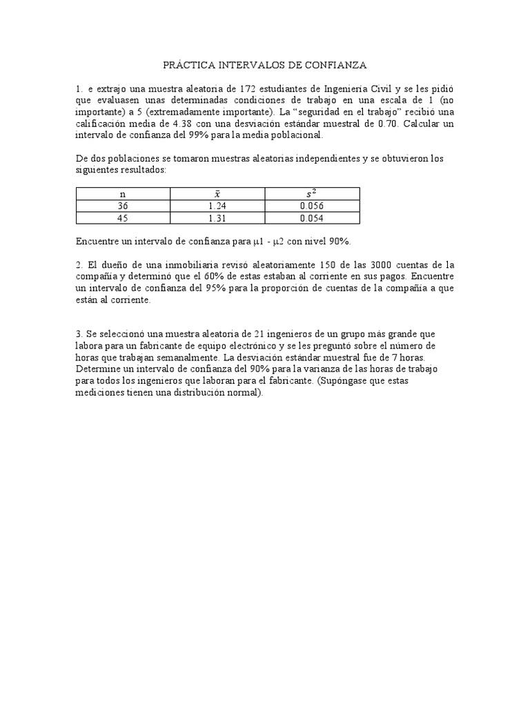 Práctica Intervalos de Confianza | PDF
