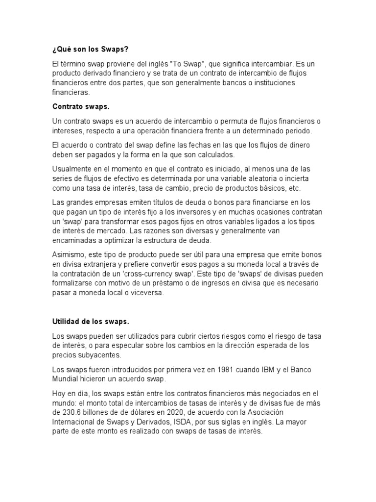 Definición y Tipos de Swaps Financieros | PDF | Swap (Finanzas) | Interés