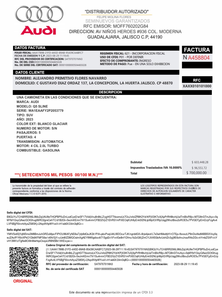 REFACTURA AUDI ALEJANDRO | PDF | Industria automotriz | Vehículos terrestres