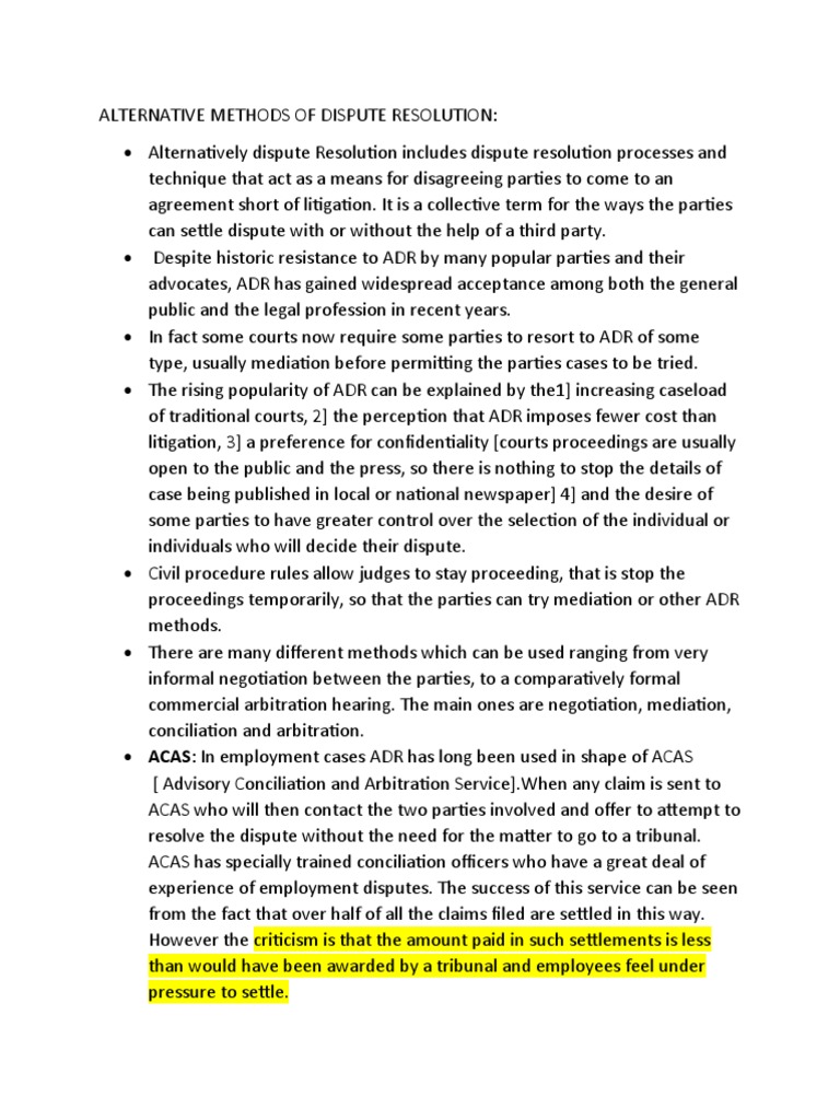 Alternative Methods of Dispute Resolution | PDF | Alternative Dispute Resolution | Mediation