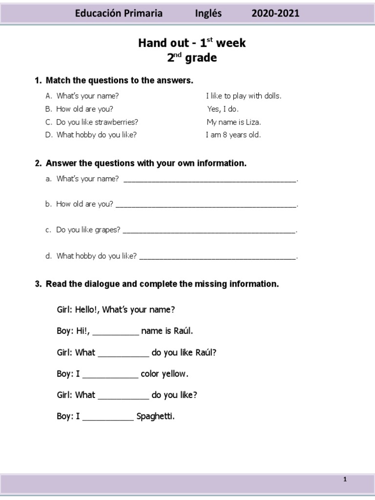 Cuadernillo - 2do Grado Inglés (Diagnóstico) | PDF | Human ...