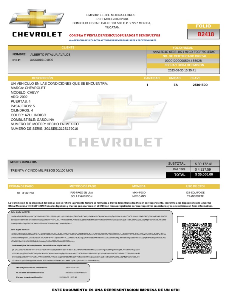 Refactura Chevrolet Alberto | PDF | Vehículos terrestres | Industria automotriz