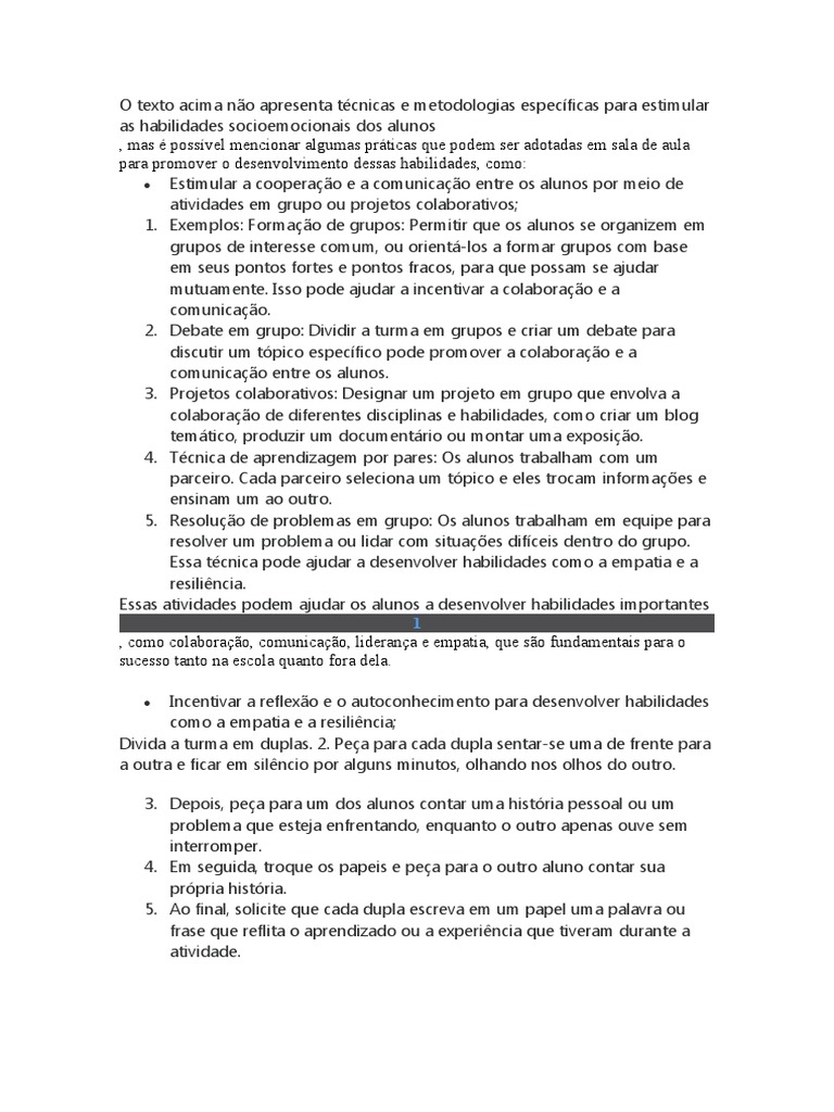 Tecnicas e Estrategias para Desenvolver Habilidades Socioemocionais | PDF | Autoajuda | Ciências ...