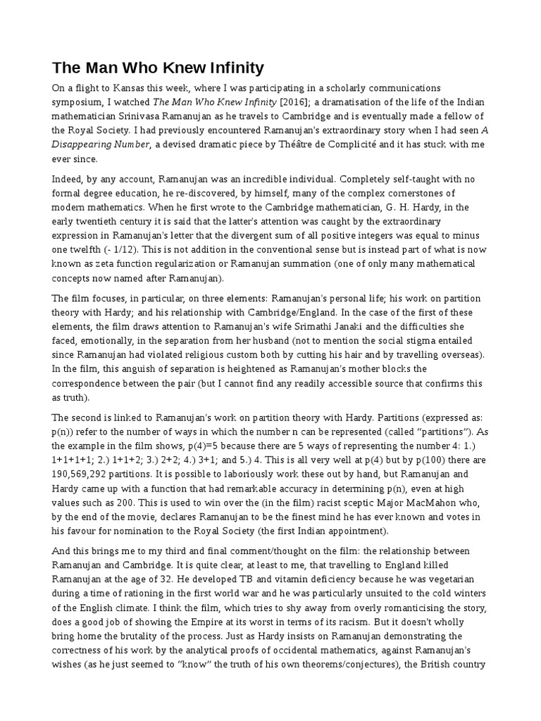 The Man Who Knew Infinity | PDF | Mathematics