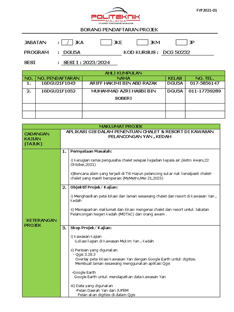 Borang Pendaftaran Projek | PDF