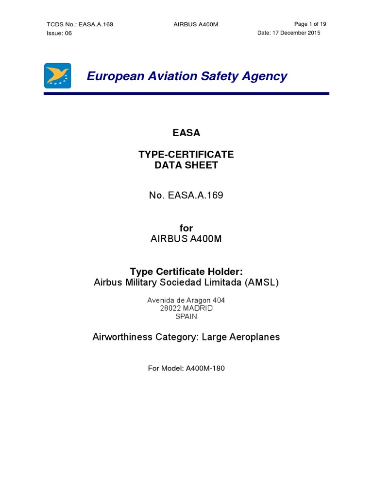 Tcds Easa A 169 Airbus A400m Iss 06 | PDF | Jet Fuel | Airplane