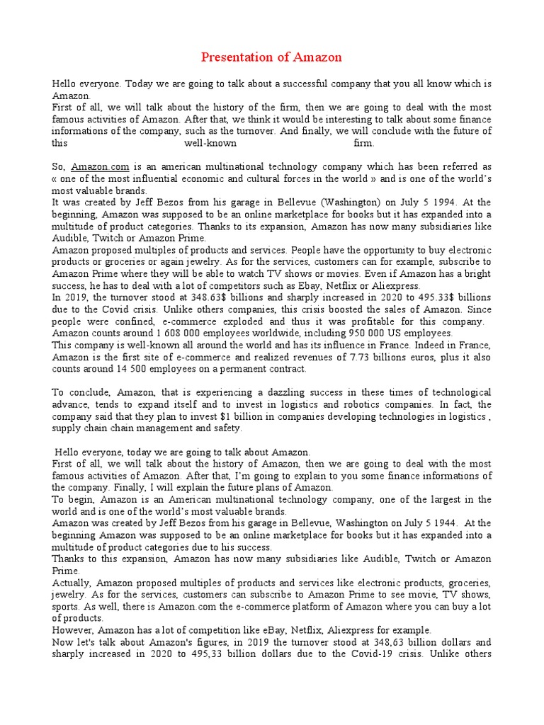 Presentation of Amazon | PDF | Economies | Private Sector