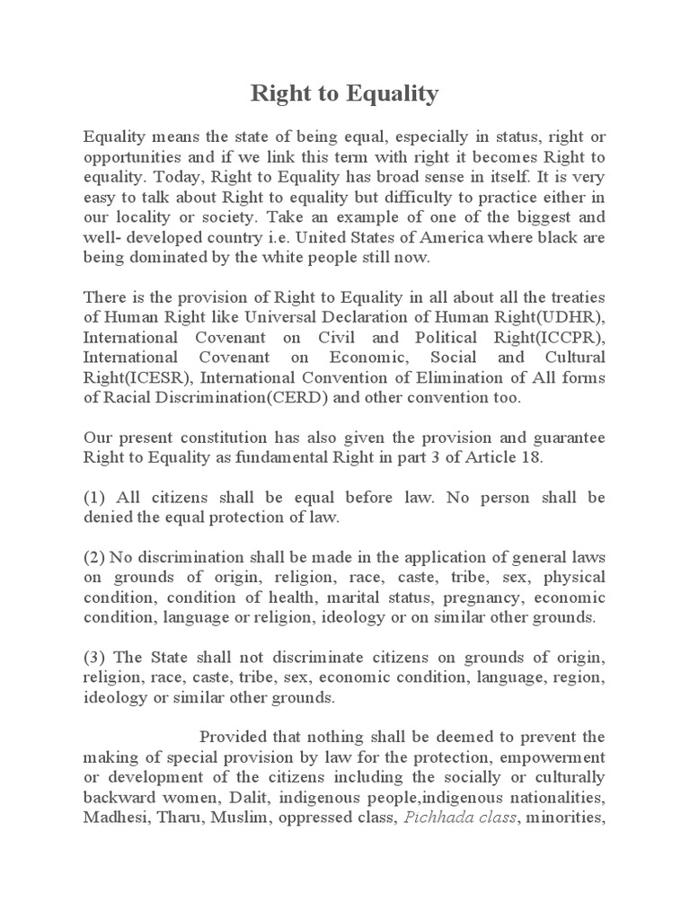 Right To Equality | PDF | Gender Studies | Gender Equality