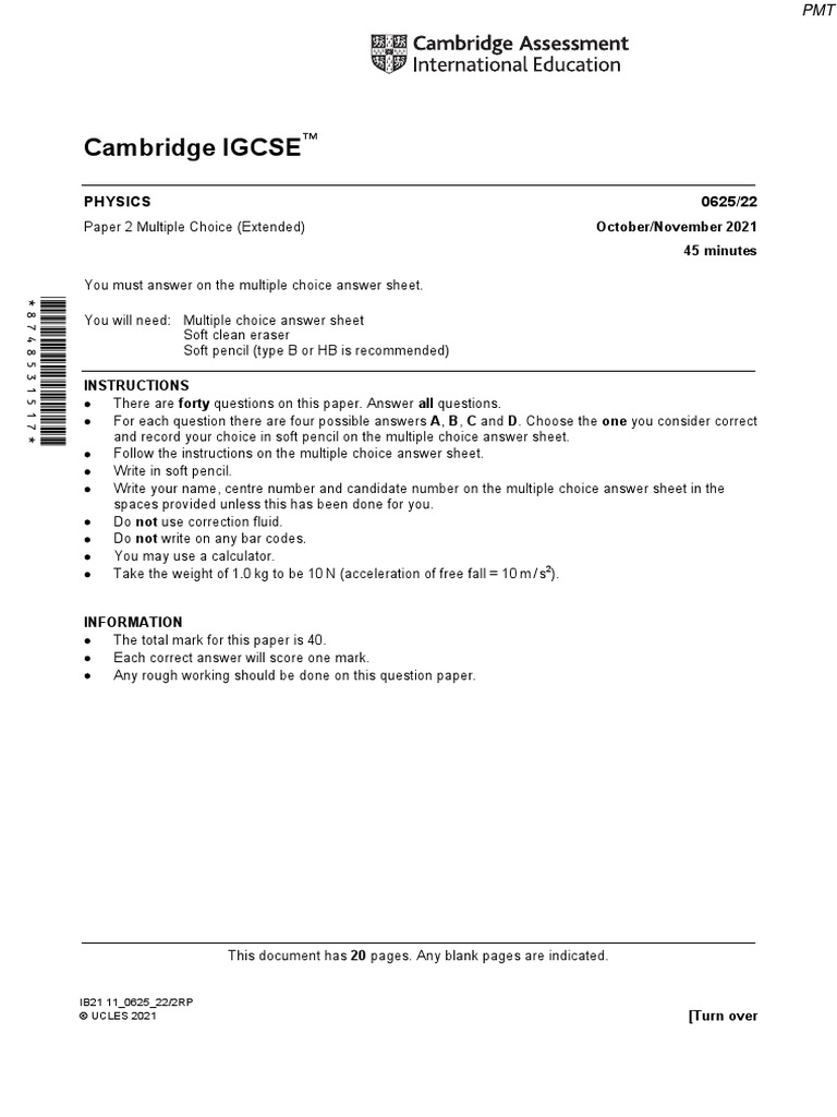 November 2021 (v2) QP - Paper 2 CAIE Physics IGCSE | PDF