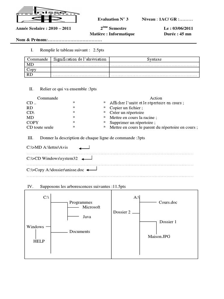 Devoir 3 Modele 1 Informatique 1ac Semestre 2 | PDF | Répertoire (informatique) | Interface en ...