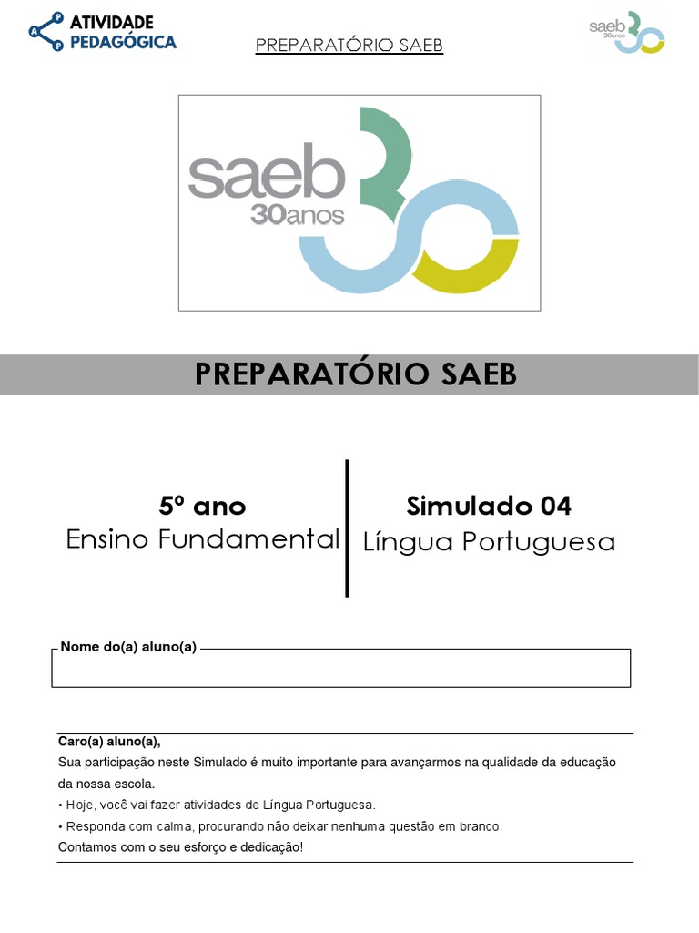 Simulado 04 (SAEB) Português - 5º Ano | PDF