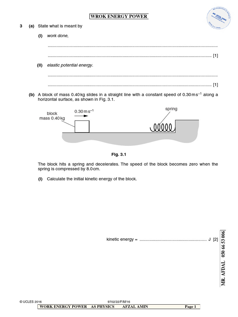 Work Energy Power | PDF