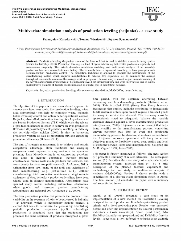 Multivariate Simulation Analysis of Production Leveling (Heijunka) - A ... Multivariate Simulation Analysis of Production Leveling (Heijunka) - A ...