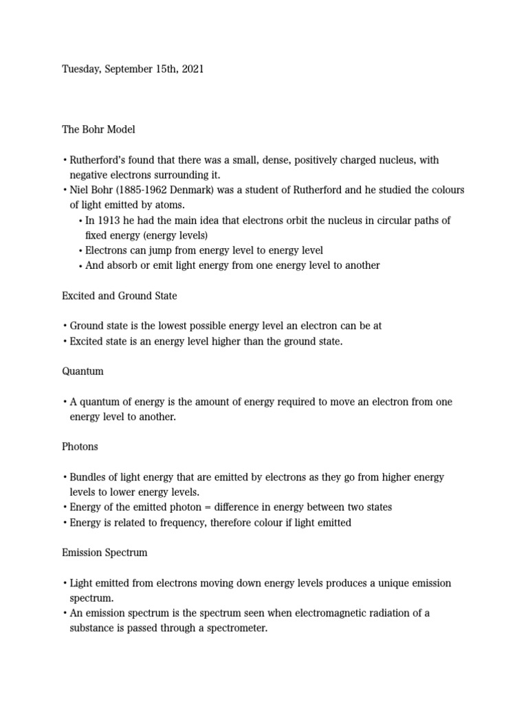 Chem 12 Notes Quantum | PDF | Emission Spectrum | Energy Level