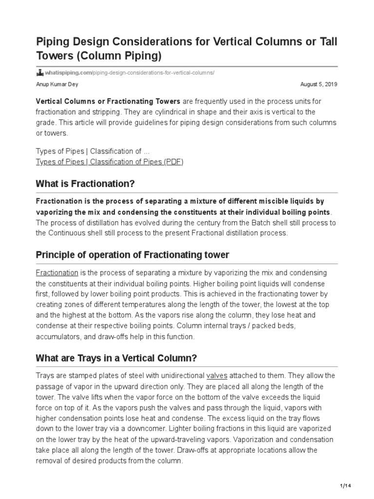 Piping Design Considerations For Vertical Columns or Tall Towers Column ...