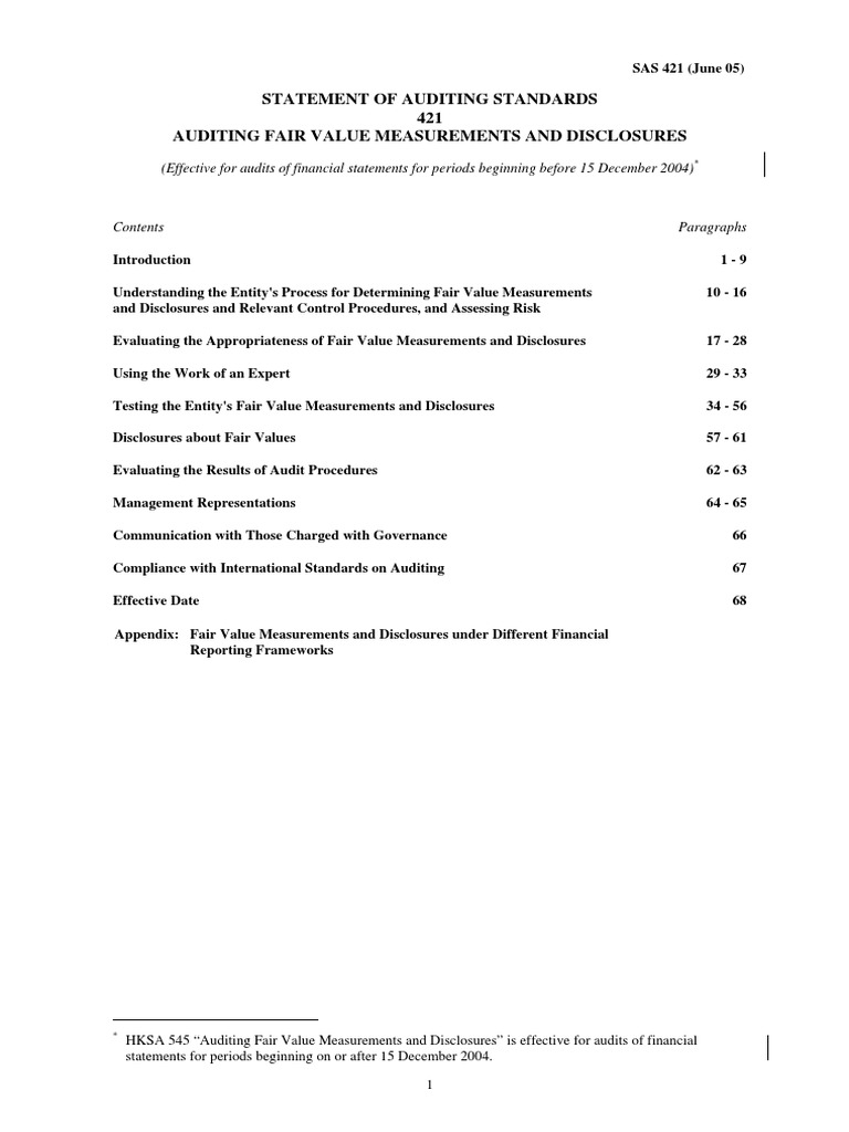 Statement of Auditing Standards | PDF | Fair Value | Audit