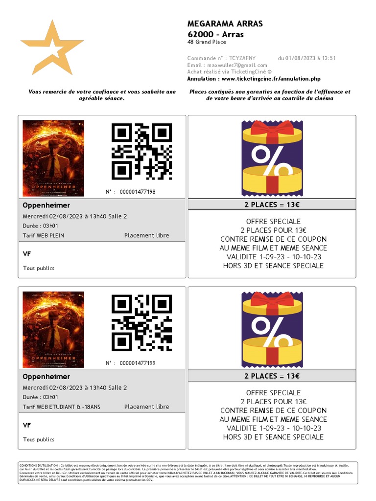 Oppenheimer Ticket Purchase Confirmation | PDF