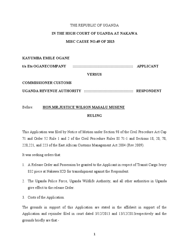 Kayumba V URA Commissioner Customs | PDF