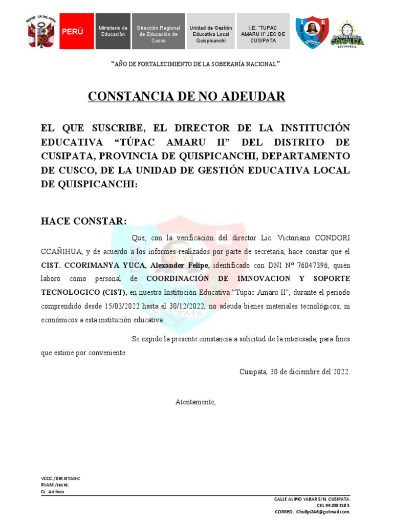 Constancias de No Adeudar | Descargar gratis PDF | Perú
