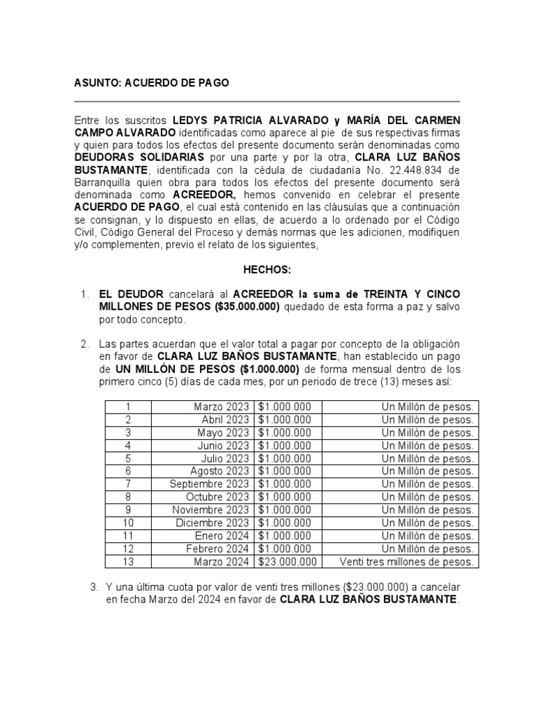 Acuerdo de Pago | PDF | Pagos