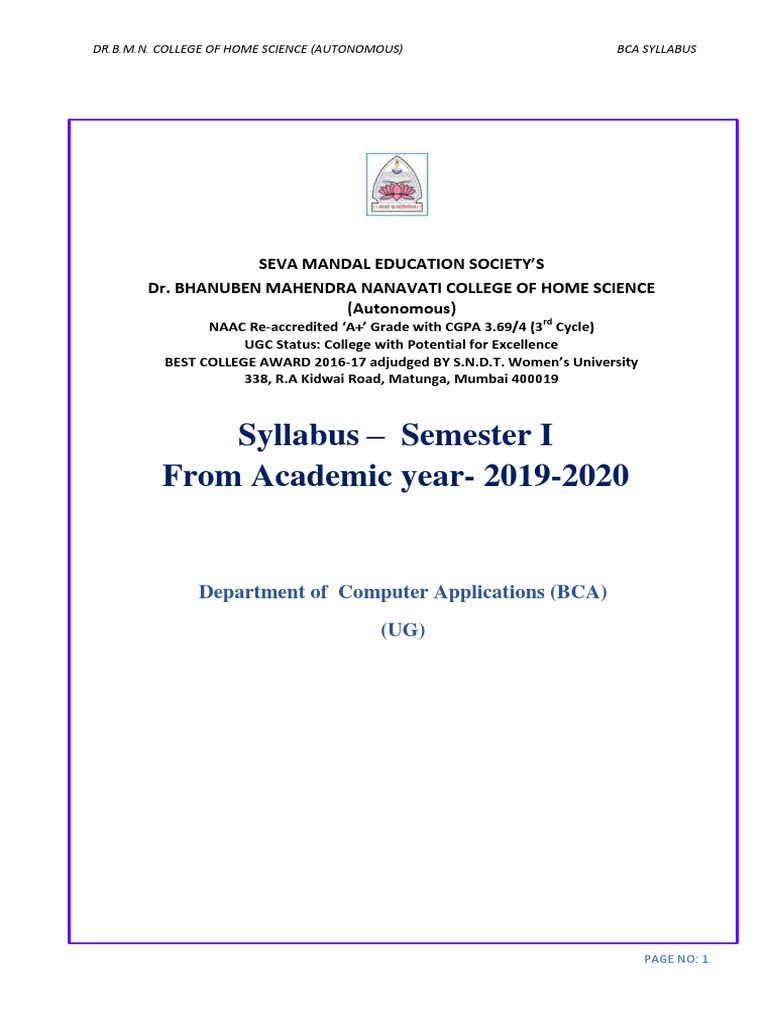 Vishmay BCA Syllabus Semester I | PDF | Control Flow | Computer Data Storage