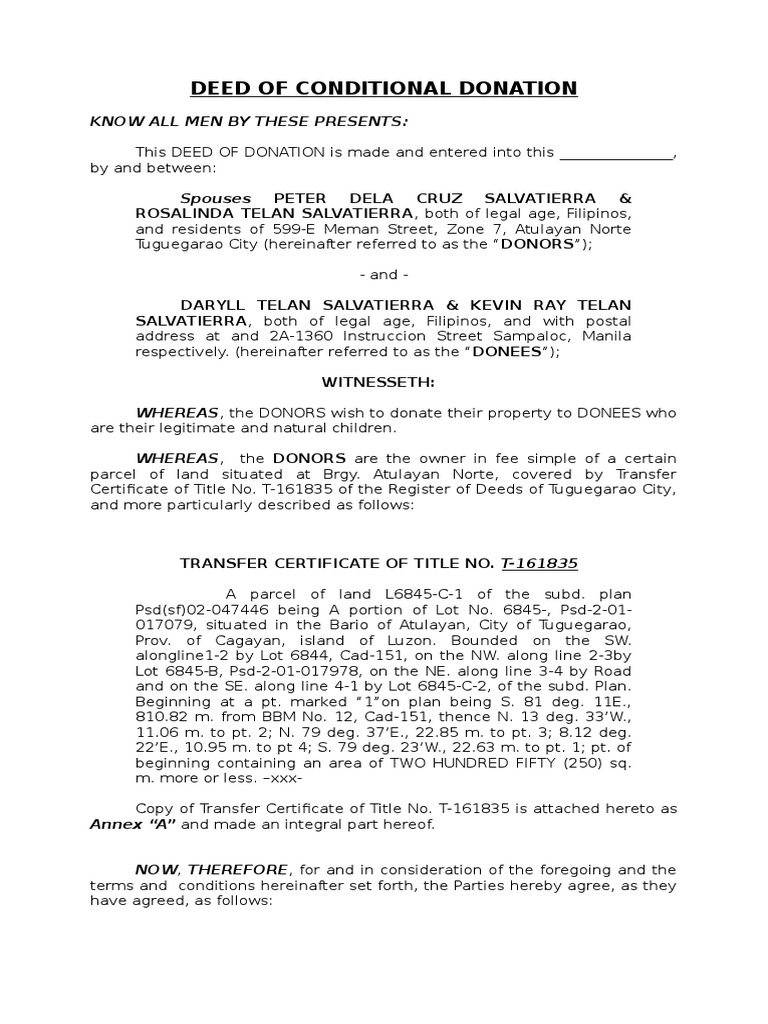 Conditional Deed of Donation | PDF | Common Law | Private Law