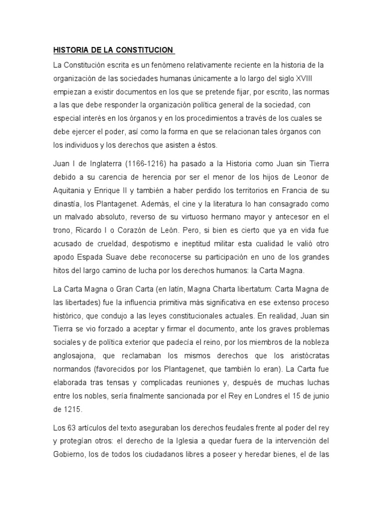 Historia de La Constitucion | PDF | Constitución | Carta Magna