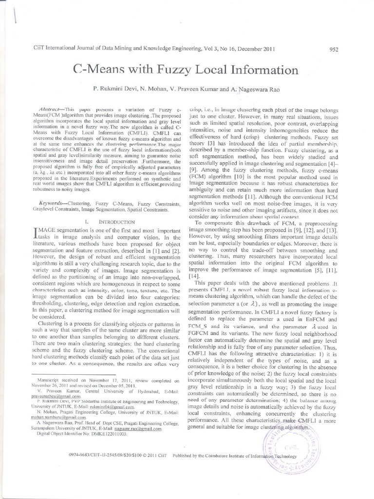 C-Means With Fuzzy Local Information Journal Paper | PDF