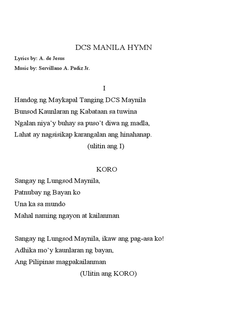 Dcs Manila Hymn | PDF