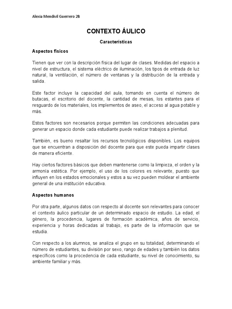 Contexto Áulico Alexia Mendivil Guerrero 2b | PDF | Enseñando | Aprendizaje